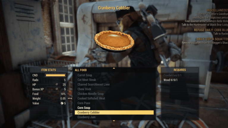 Fallout 76: Eat a Cobbler Which is Not a Pie Objective Guide
