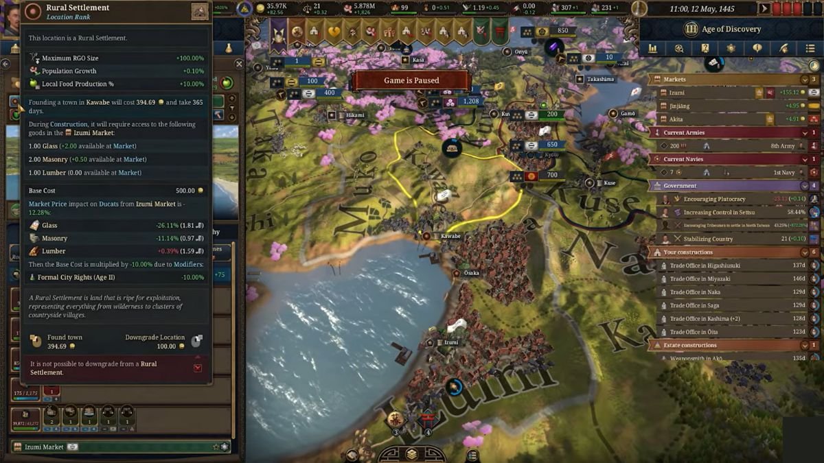 EU5 - How To Upgrade Towns